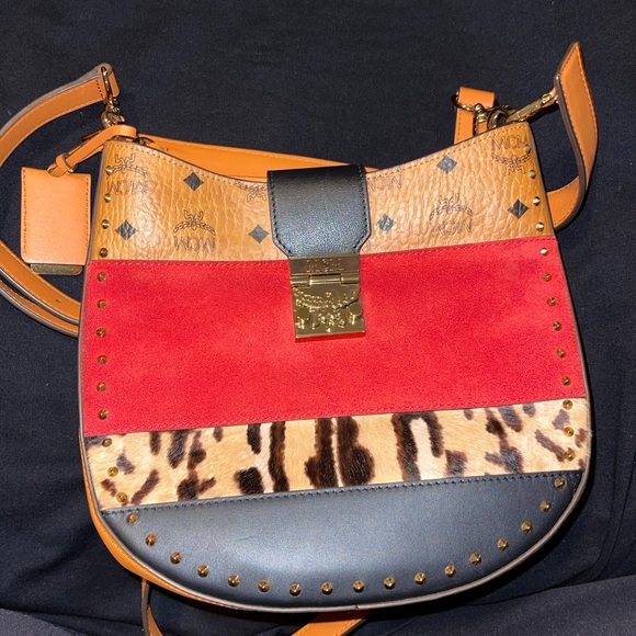 MCM | Bags | Mcm Visetos Suede Leopard Print Studded Med Patricia ...